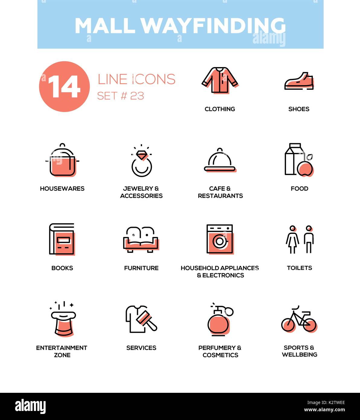 Mall wayfinding - modern simple icons, pictograms set Stock Vector ...