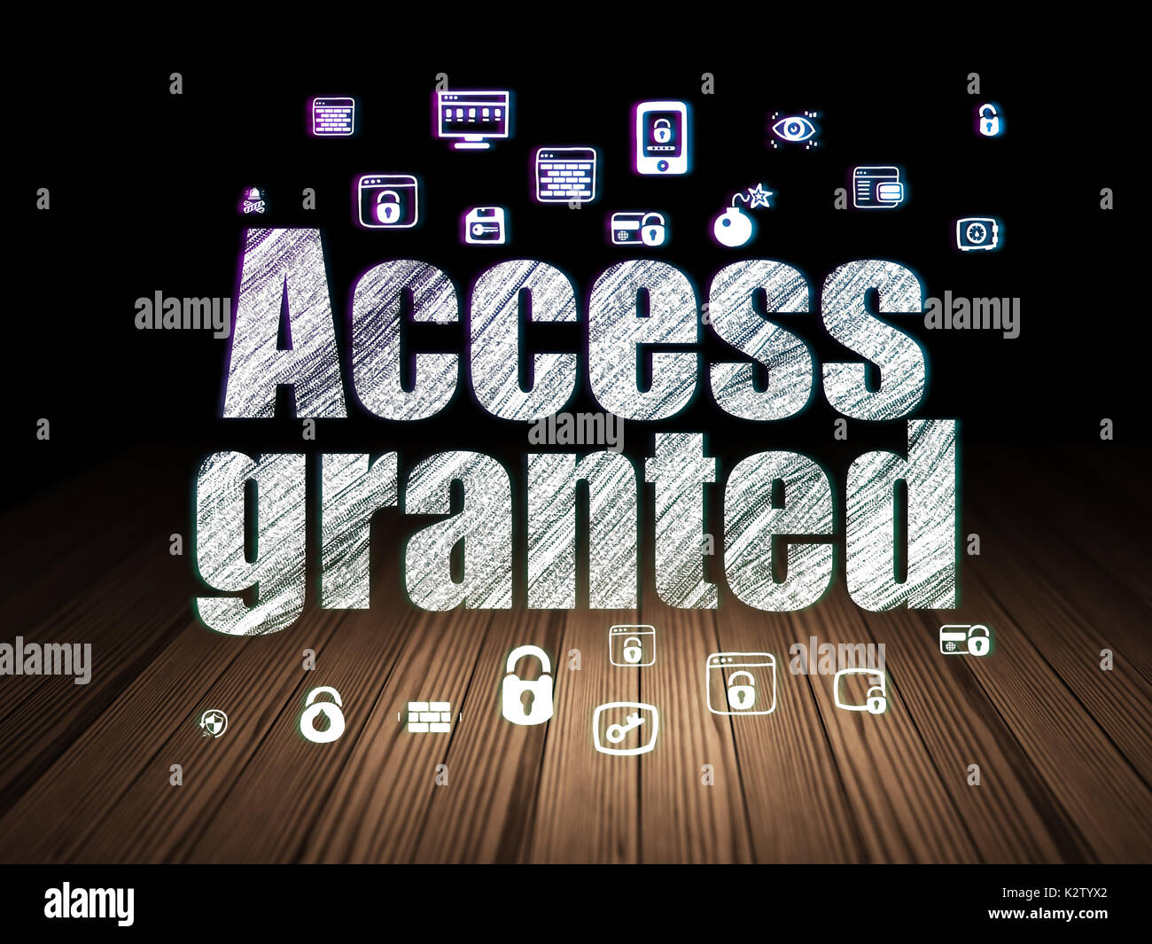 Security concept: Access Granted in grunge dark room Stock Photo - Alamy