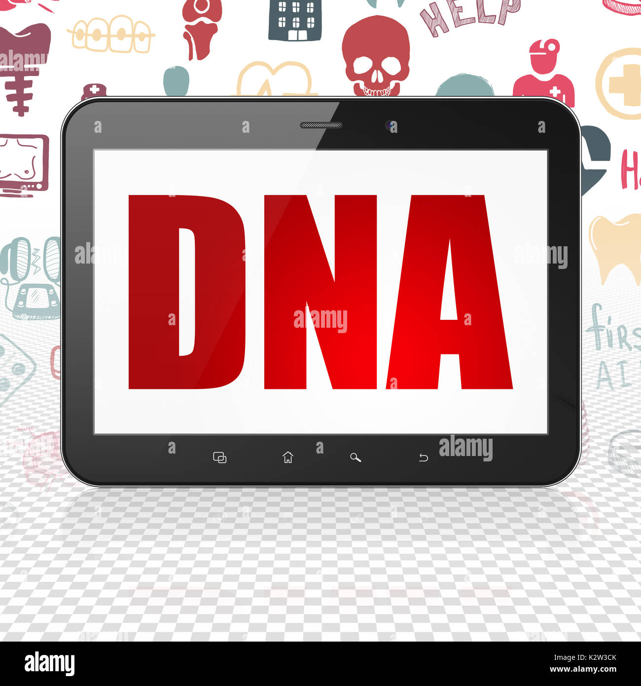 Medicine concept: Tablet Computer with DNA on display Stock Photo - Alamy
