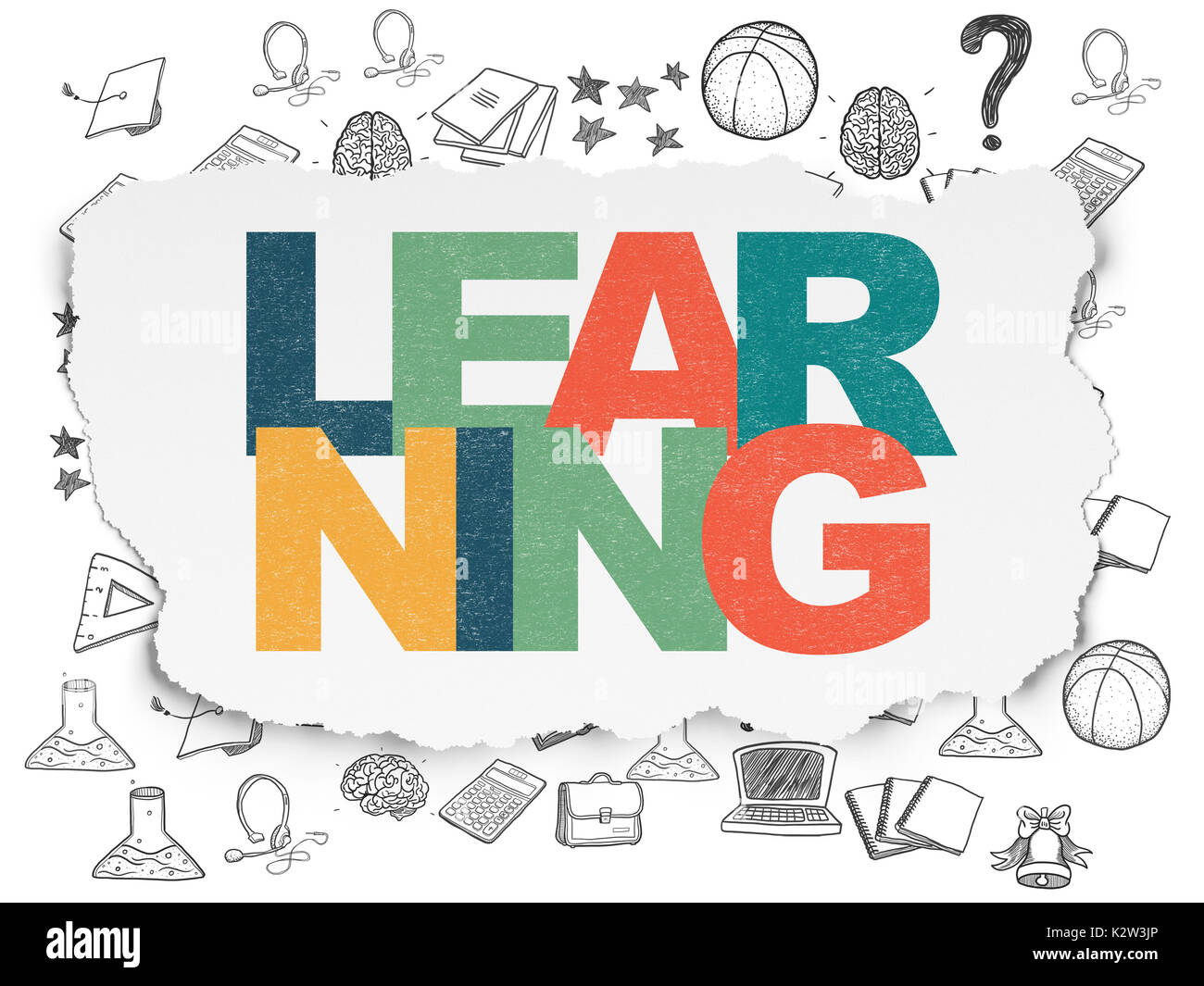 Studying concept: Learning on Torn Paper background Stock Photo - Alamy