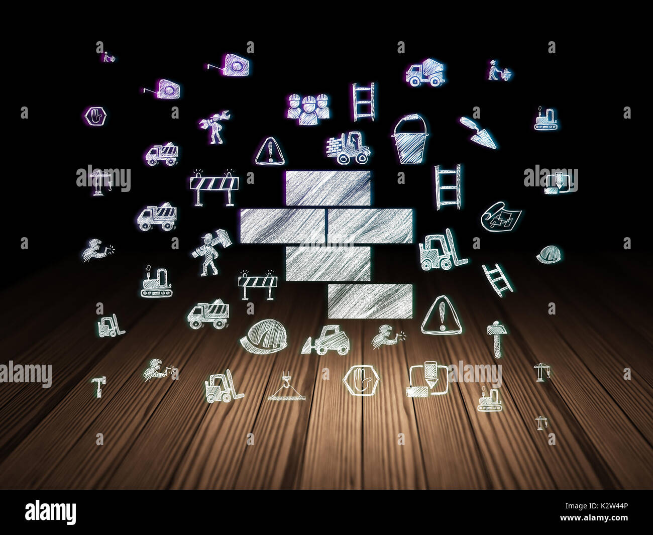 Construction concept: Bricks in grunge dark room Stock Photo - Alamy