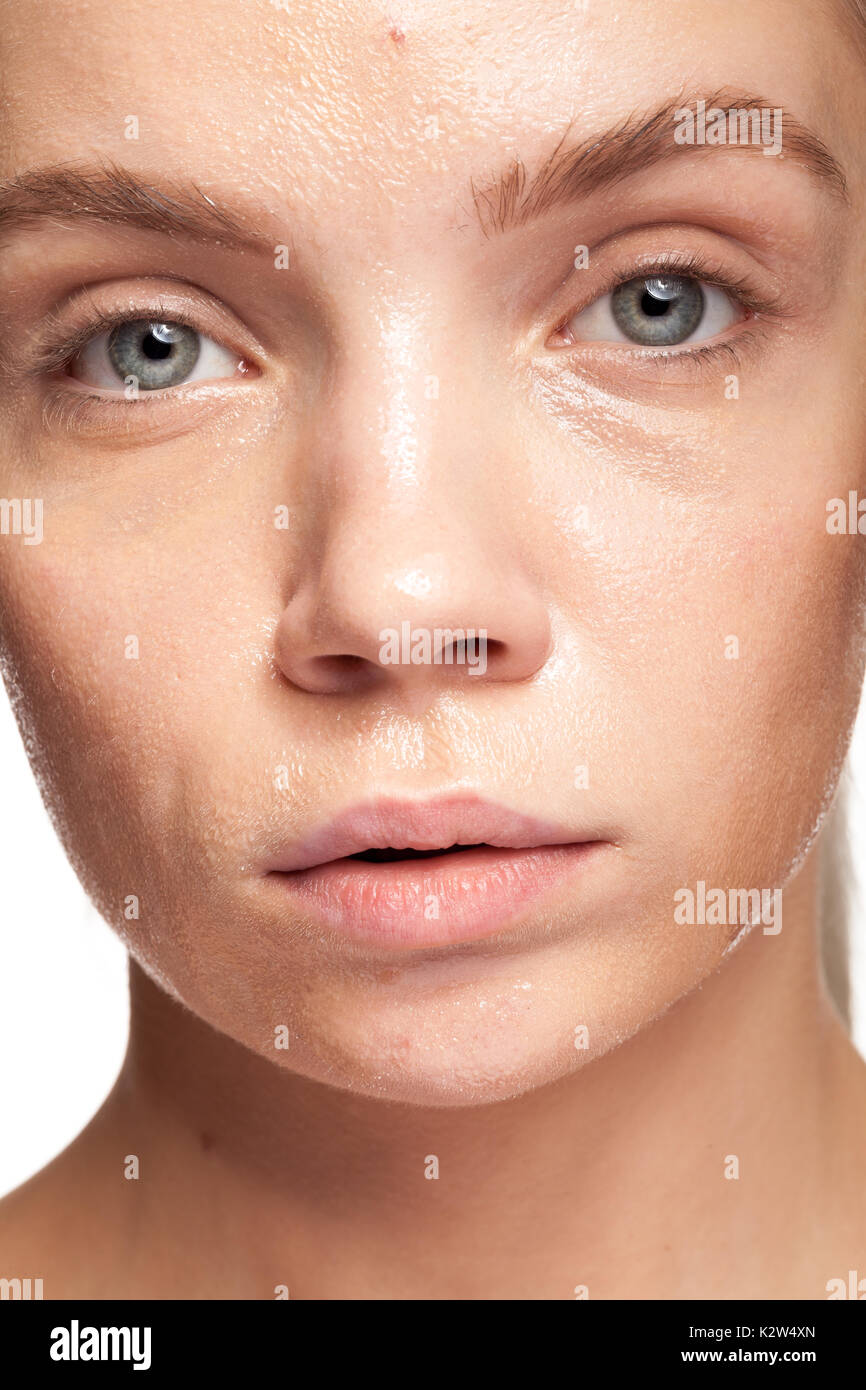 Gorgeous beautiful woman with wet face. Studio photo. Beauty and skin ...