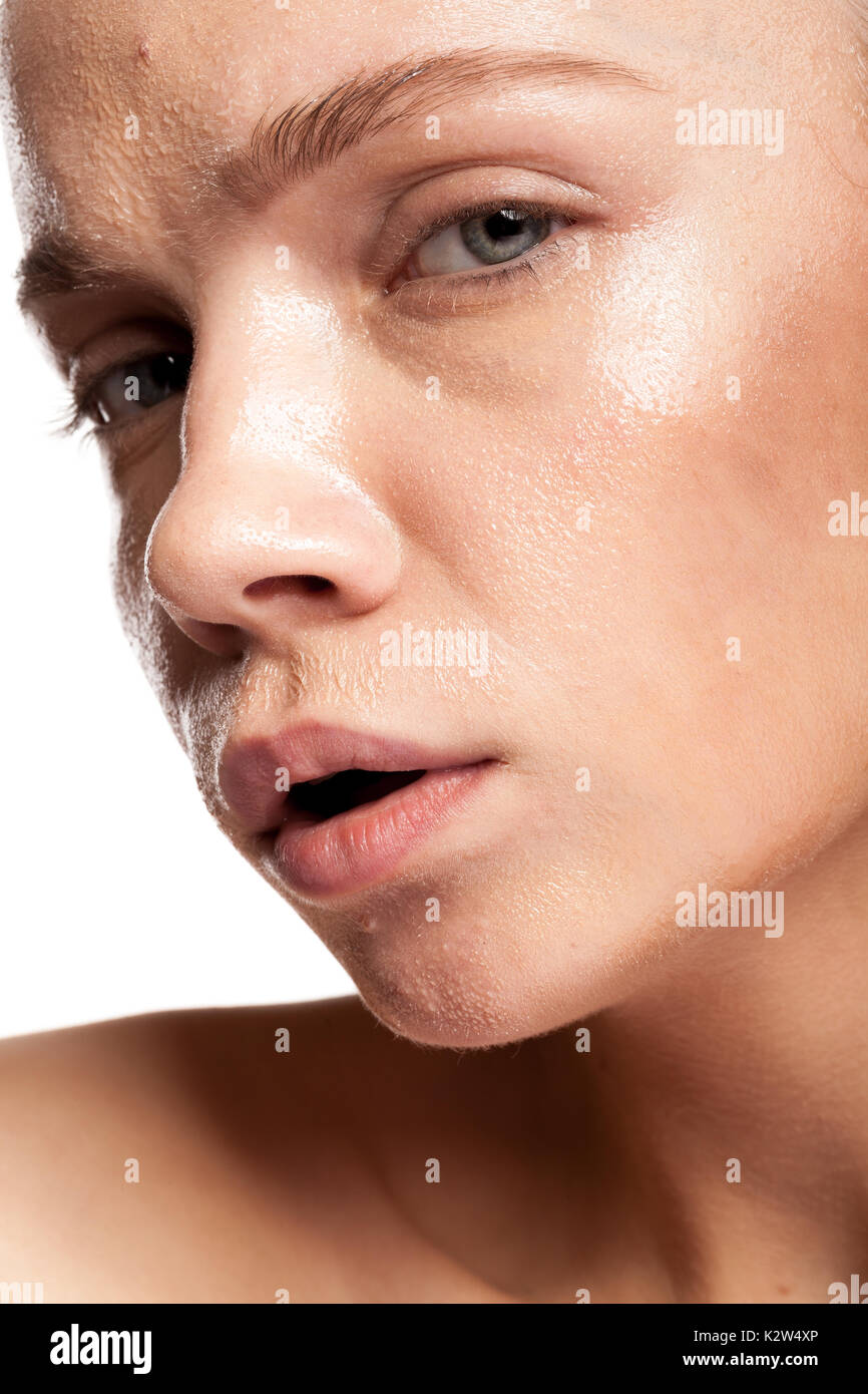 Gorgeous beautiful woman with wet face. Studio photo. Beauty and skin ...