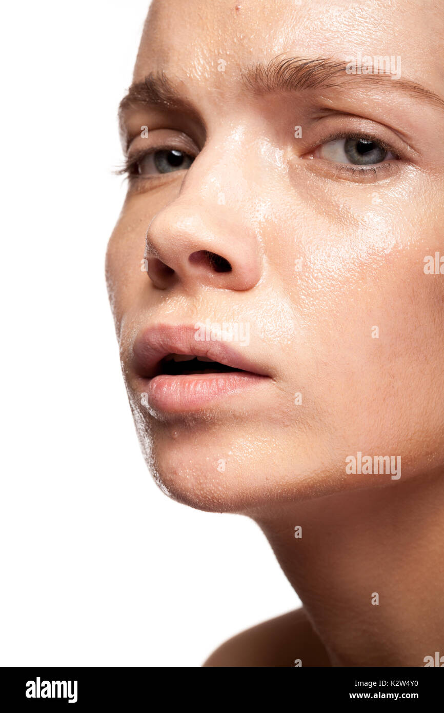 Gorgeous beautiful woman with wet face. Studio photo. Beauty and skin ...