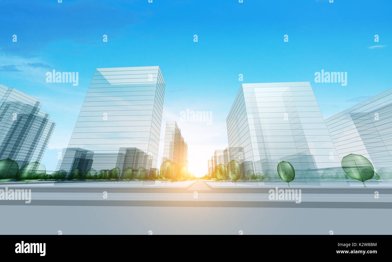 Modern city 3d rendering Stock Photo - Alamy