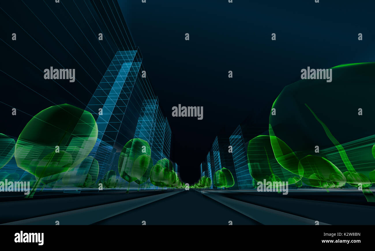 Night city 3d rendering Stock Photo - Alamy