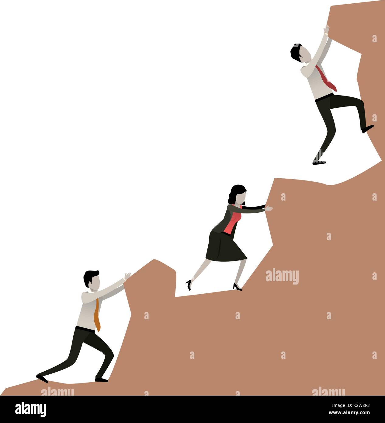 business people trying to climb to the top of rock mountain in white ...