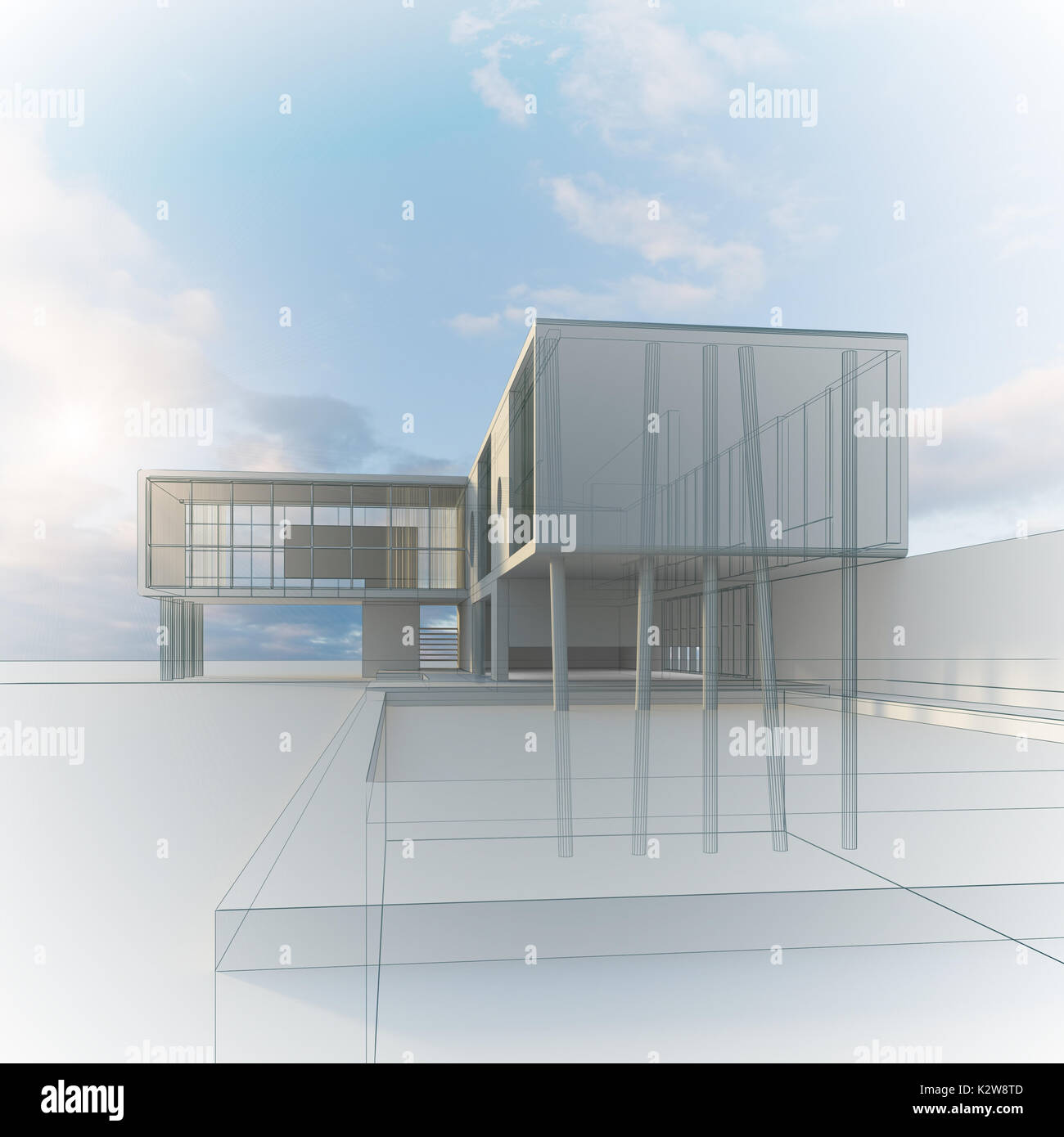Exterior blueprint 3d rendering Stock Photo - Alamy