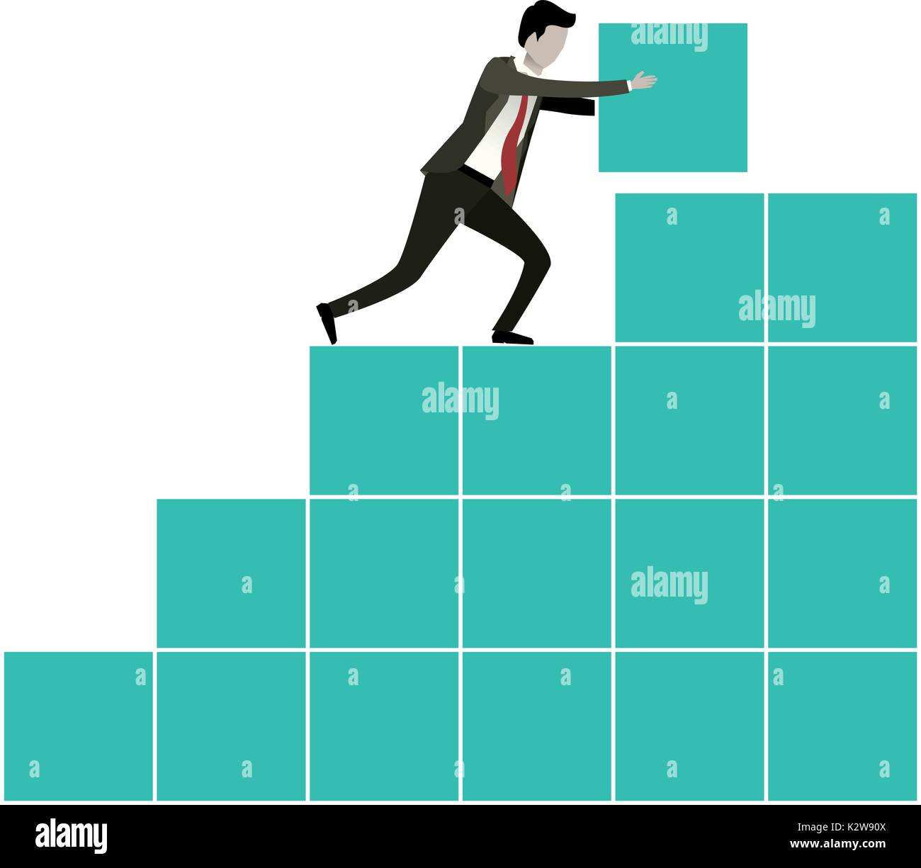 white background with businessman pushing a block in structure of ...