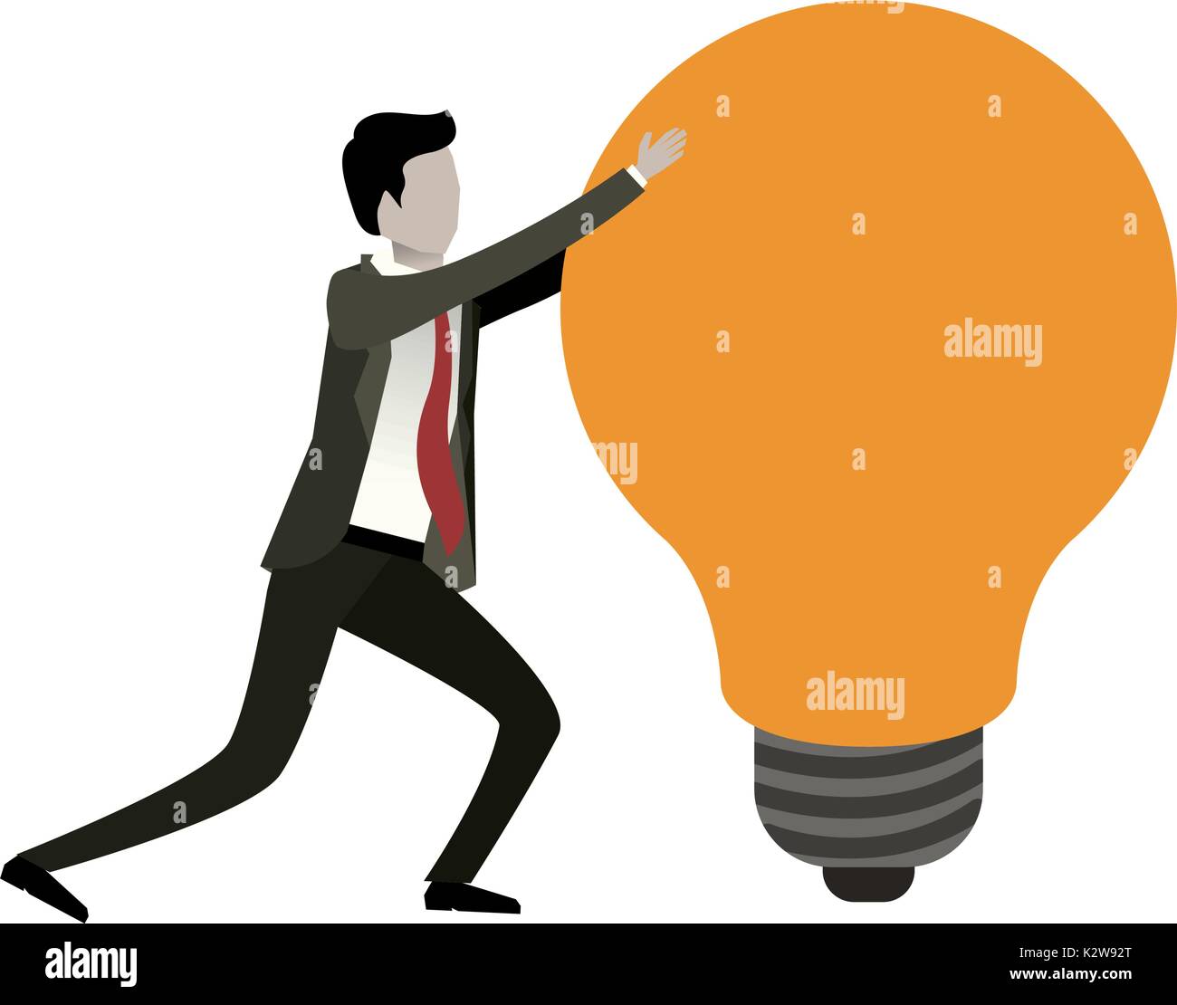 white background with businessman pushing a big light bulb Stock Vector ...