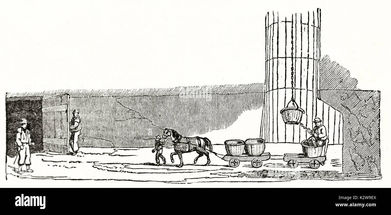 Old illustration of South Hetton colliery pit bottom, United Kingdom ...