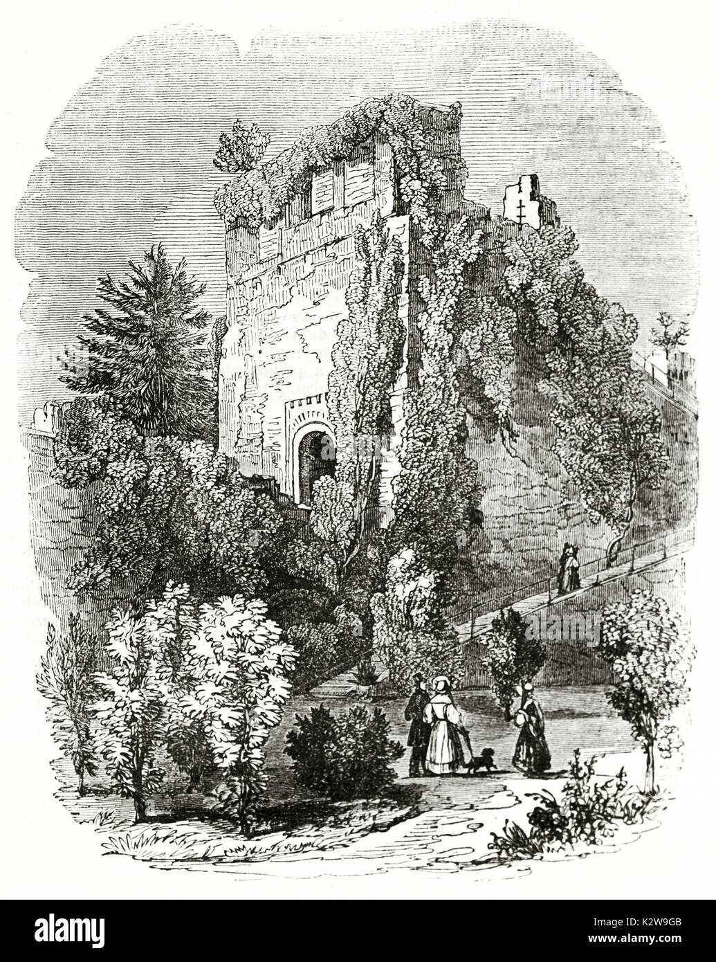 Old view of Farnham castle ruins, England. By unidentified author ...