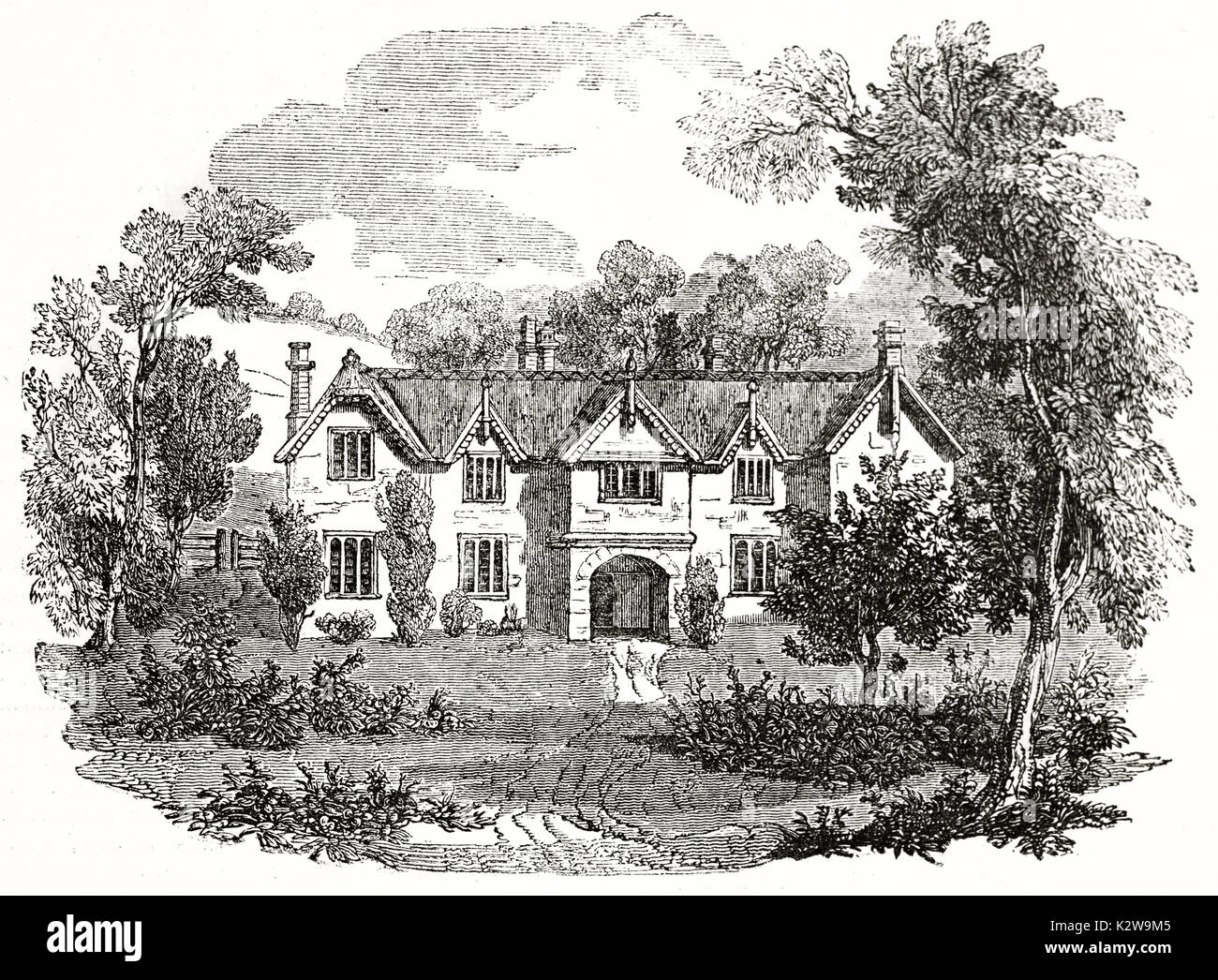 Old view of Sir Walter Raleigh birth house, England. By unidentified ...