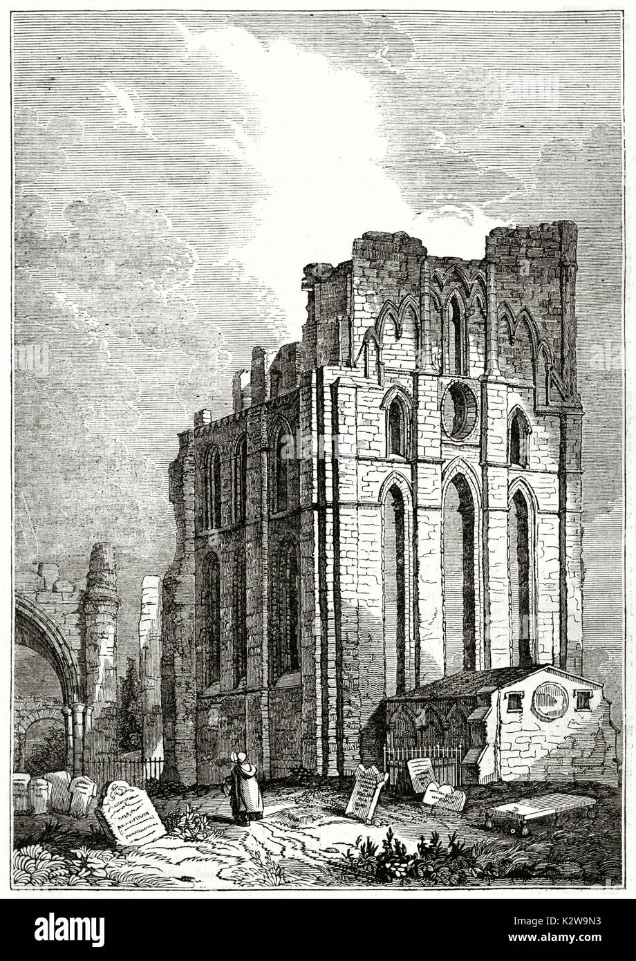 Old view of Tynemouth priory church ruins, England. By unidentified ...