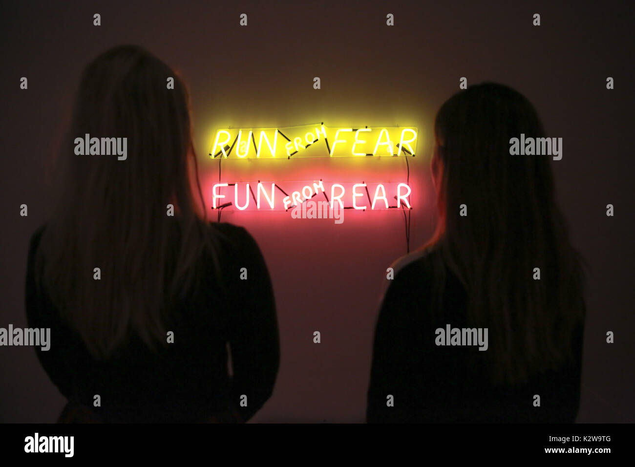 Bright neon sculptures including Violins Violence Silence and Run from ...