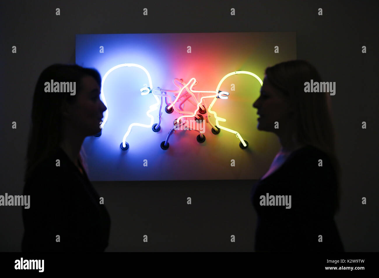 Bright neon sculptures including Violins Violence Silence and Run from ...