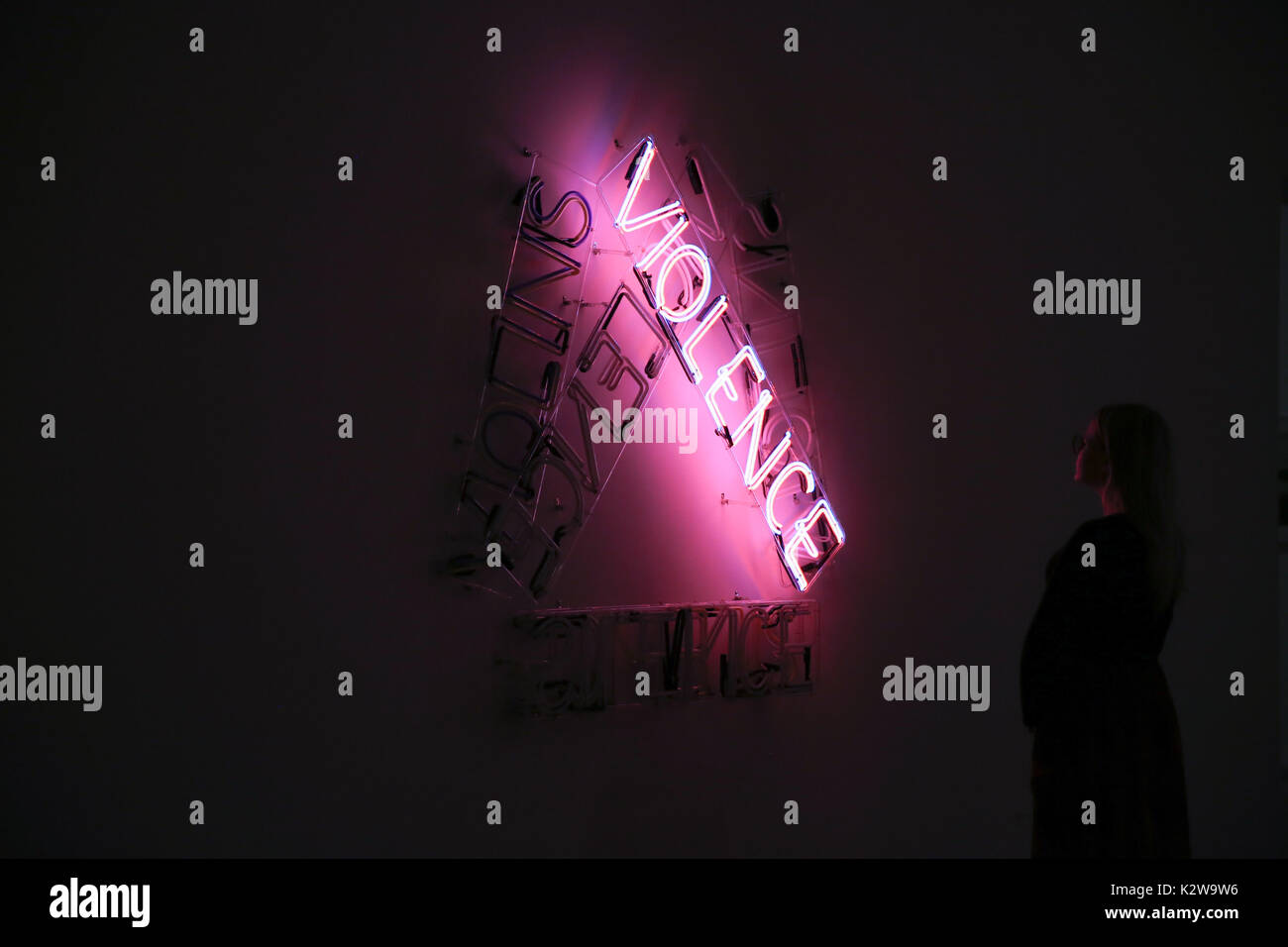 Bright neon sculptures including Violins Violence Silence and Run from ...