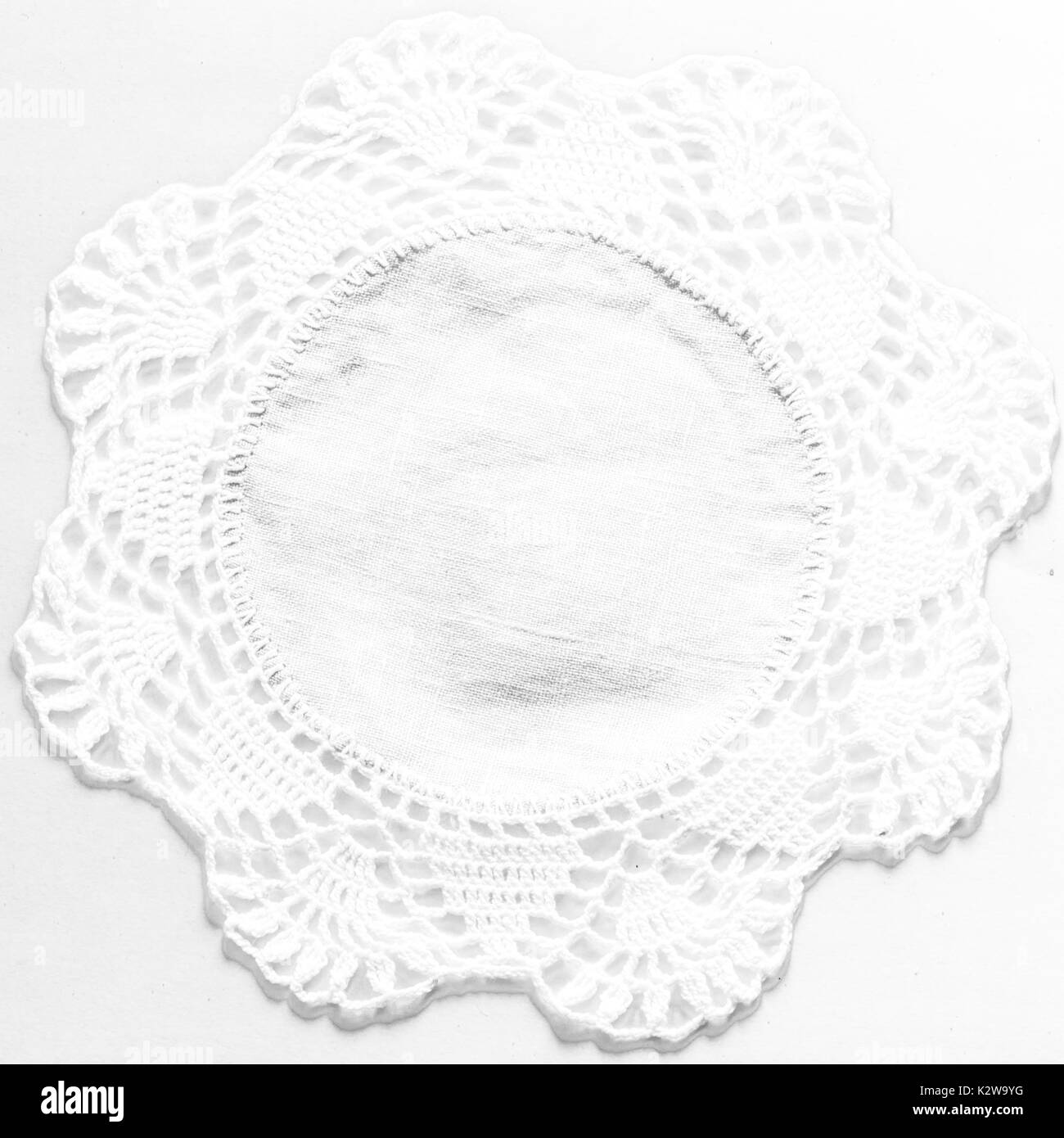 White handmade lace tablecloth texture on white background Stock Photo ...