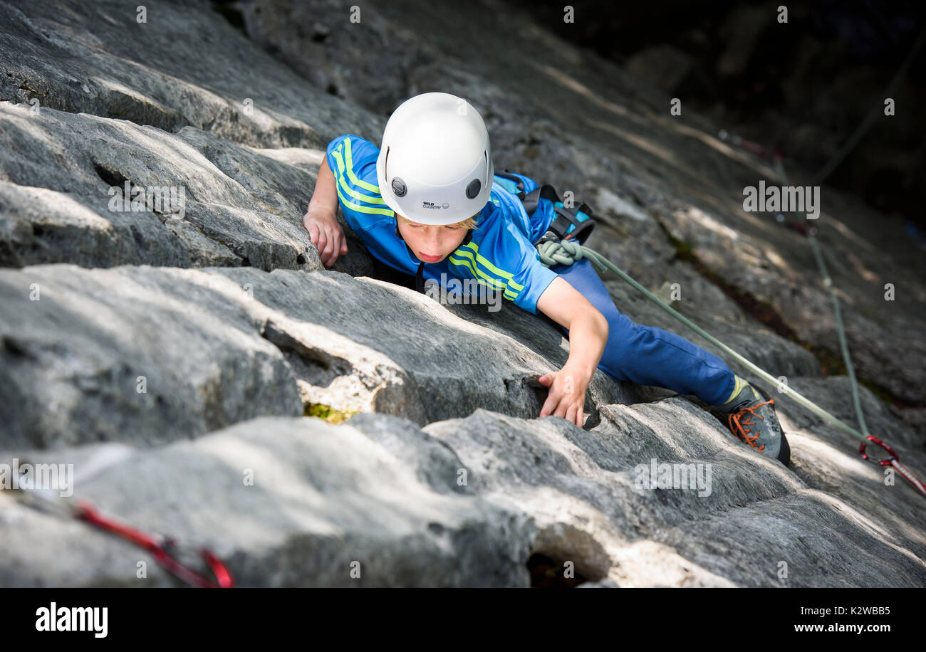 Two people climbing on Arete a Marion in the Aravis mountains, France ...