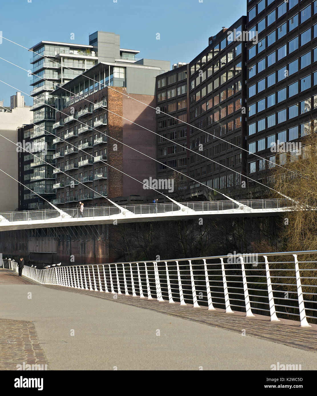 Trinity Bridge and Lowry Hotel on the banks of the River Irwell Stock ...