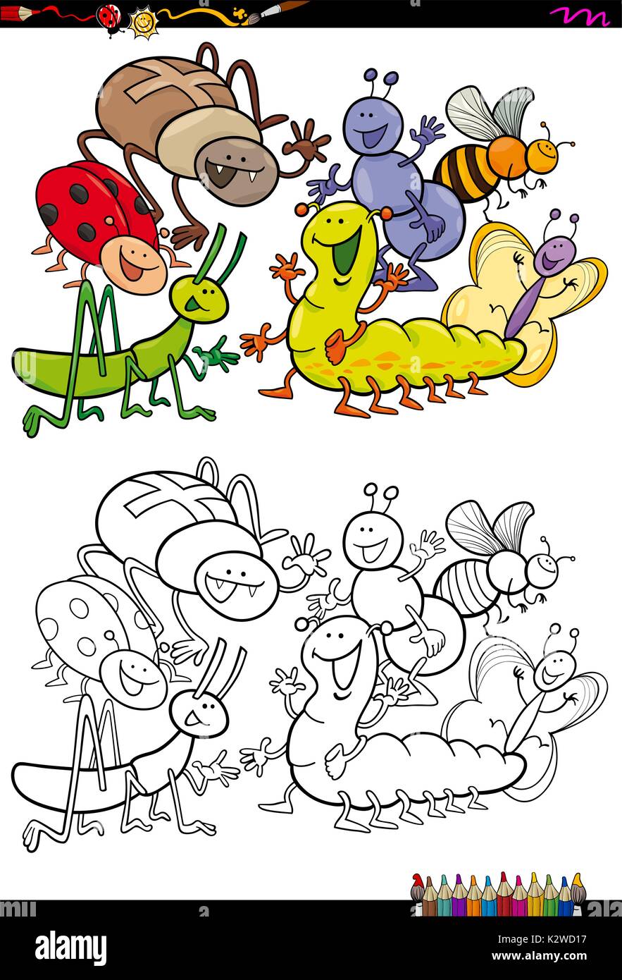 Cartoon Illustration of Insects Animal Characters Group Coloring Book ...