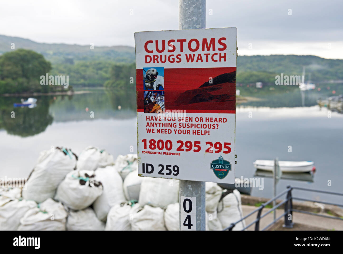 Sign - Customs, Drug Watch - at Glengarrif, Beara peninsular, Co Cork ...