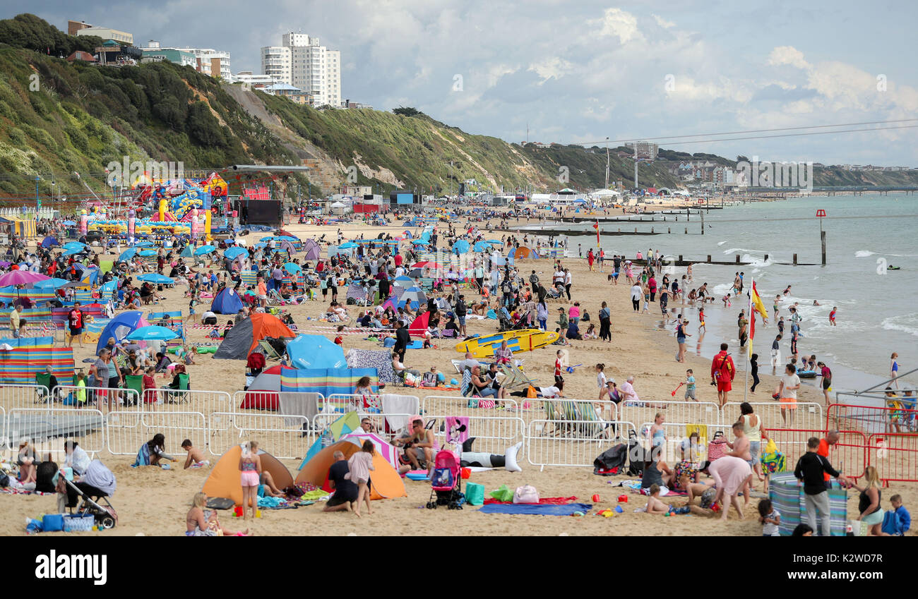 People gather on the beach for the first day of the 2017 Bournemouth ...