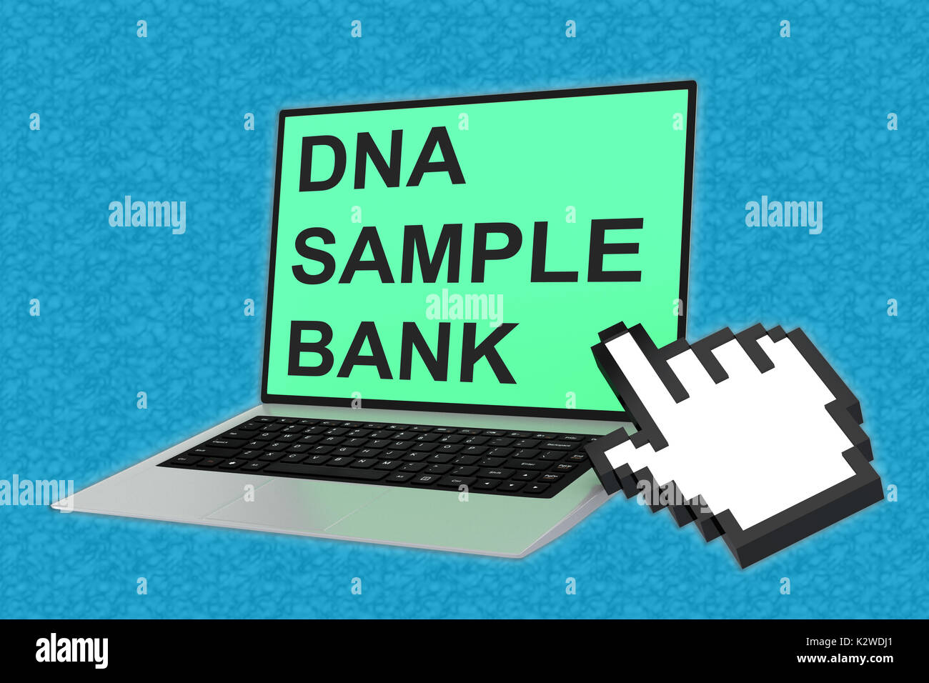 3D illustration of "DNA SAMPLE BANK" script with pointing hand icon ...