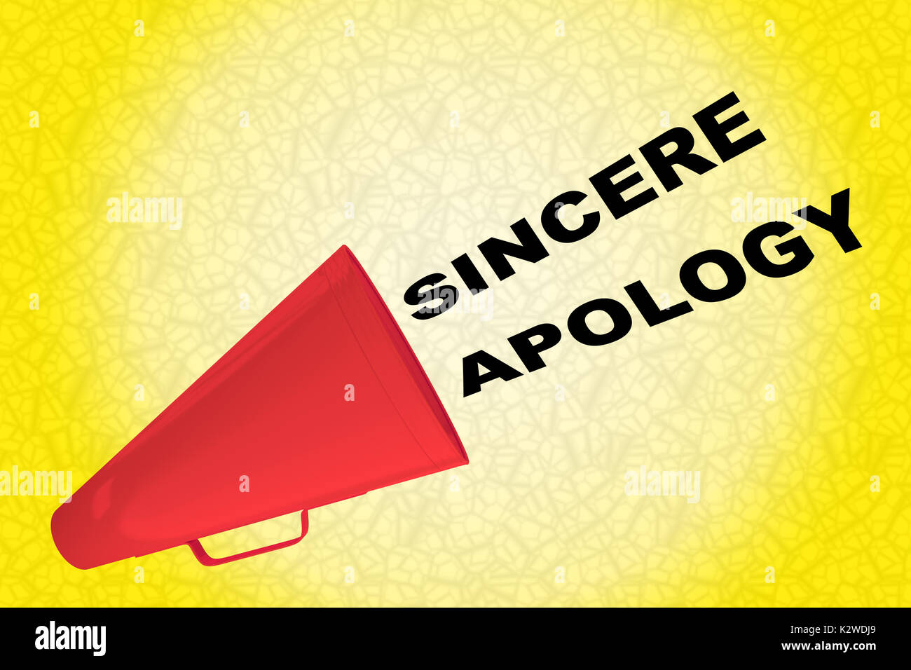 3D illustration of "SINCERE APOLOGY" title flowing from a loudspeaker ...
