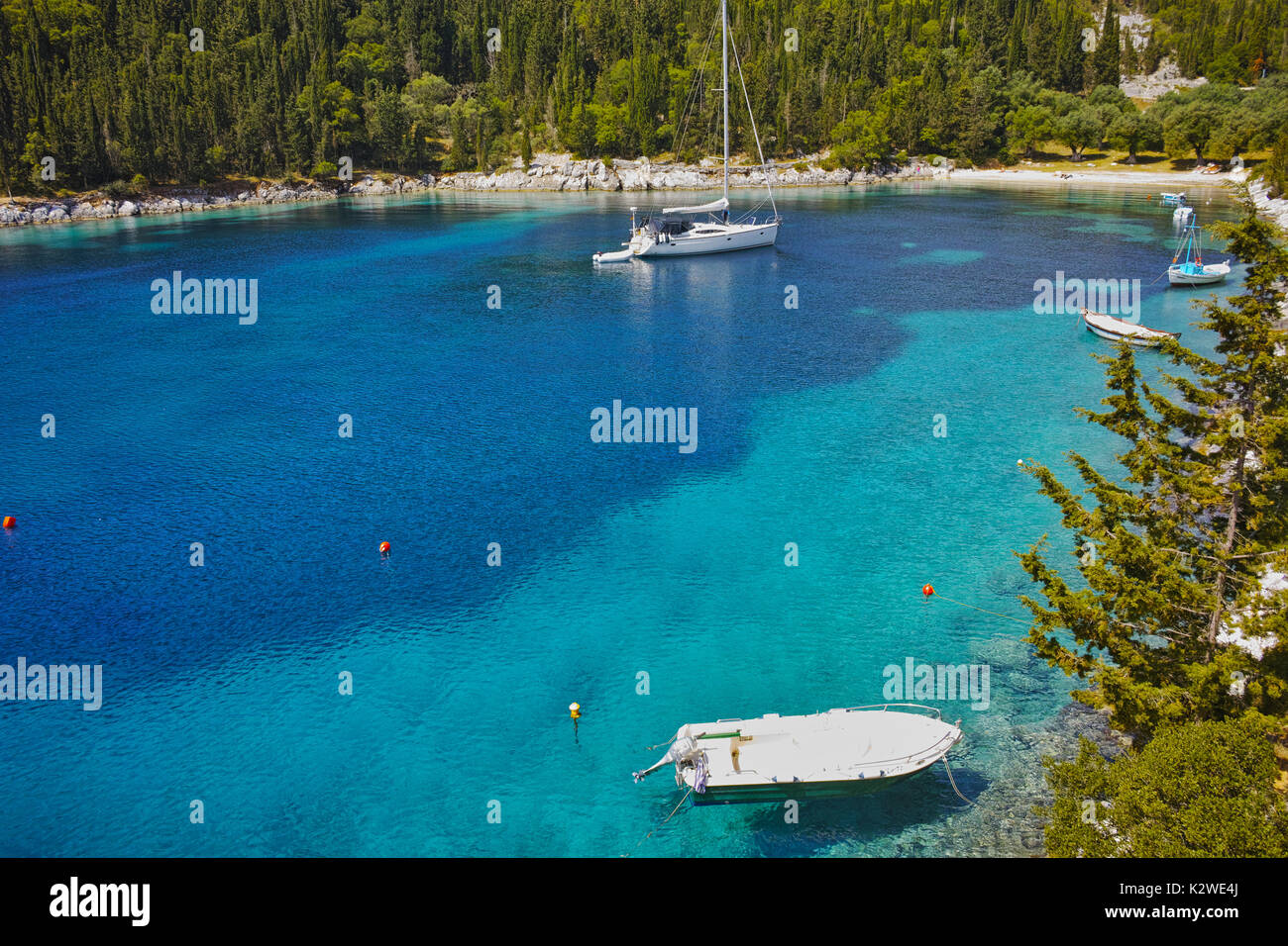 amazing panorama of Foki Fiskardo Beach, Kefalonia, Ionian islands ...