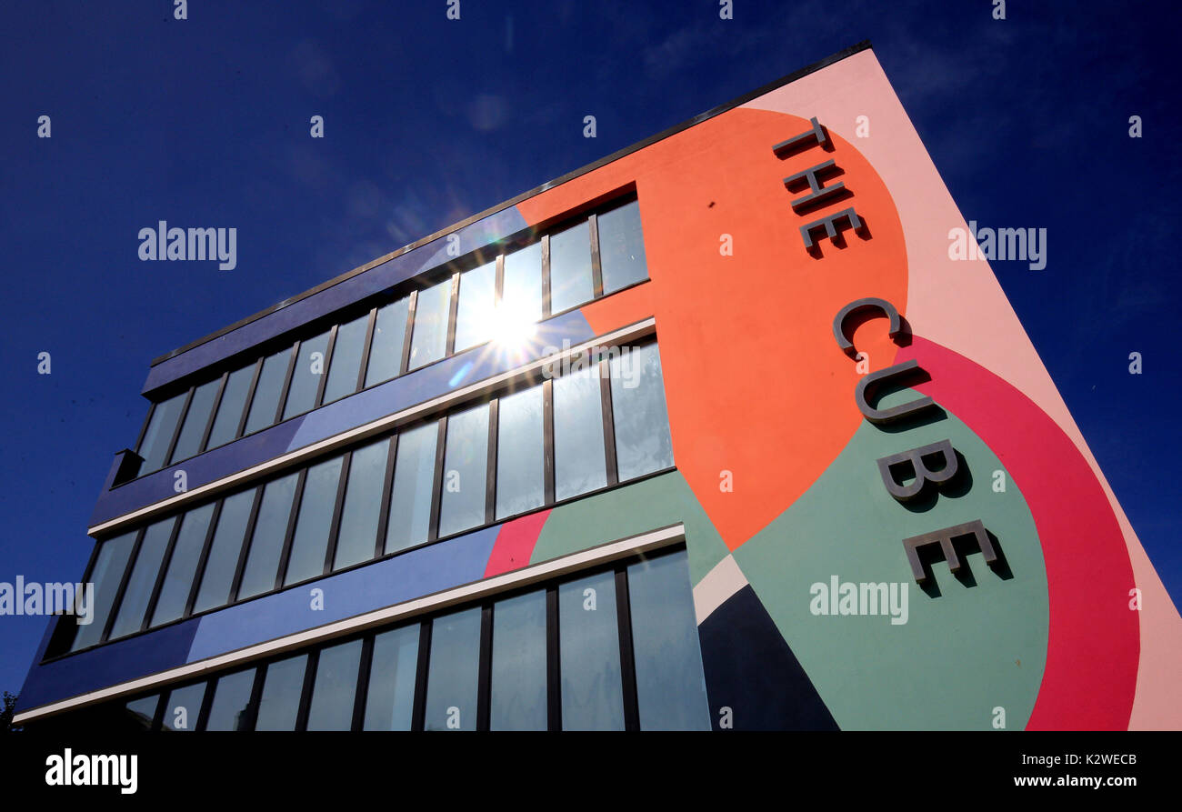 A view of the Cube building in Folkestone painted by artist Sinta ...