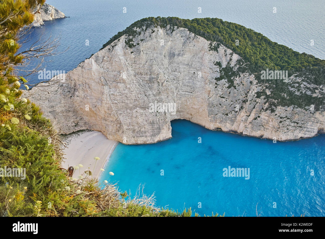 Blue waters of Navagio Shipwreck beach, Zakynthos, Greece Stock Photo ...