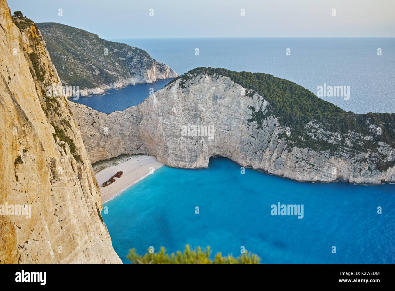 Panoramic view of Navagio Shipwreck beach, Zakynthos, Greece Stock ...