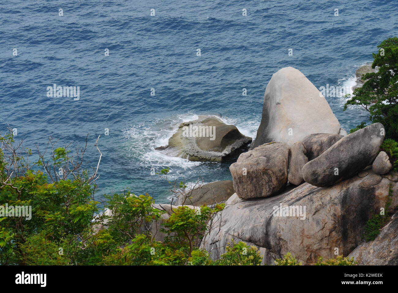 View of the sea, wave, rocks and trees, Southern of Thailand Stock ...