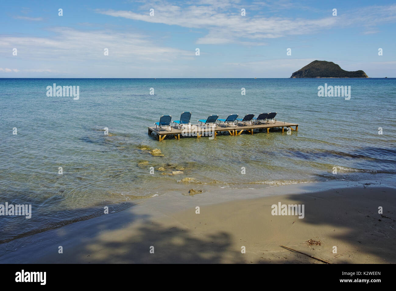 sunbeds in the water, koukla beach, Zakynthos island, Greece Stock ...
