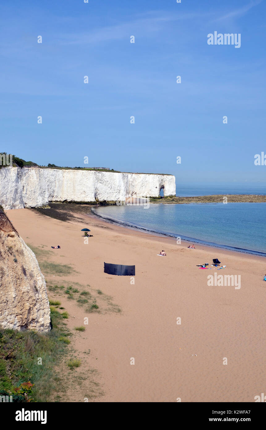 Chalk Cliffs and the beach at Kingsgate Bay on the north Kent coast ...