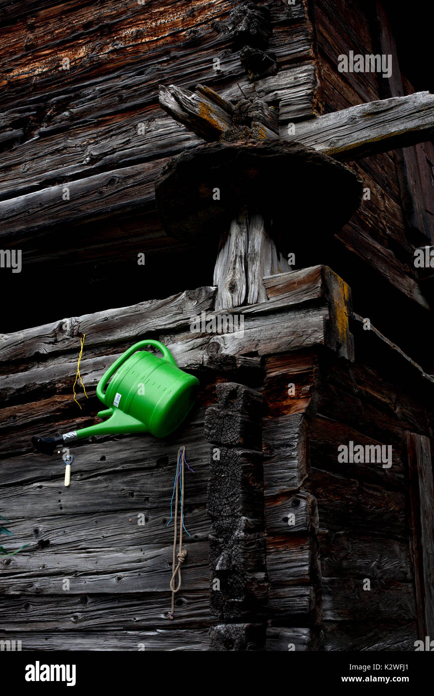 Detail of traditional wooden house, Ulrichen, Switzerland Stock Photo ...