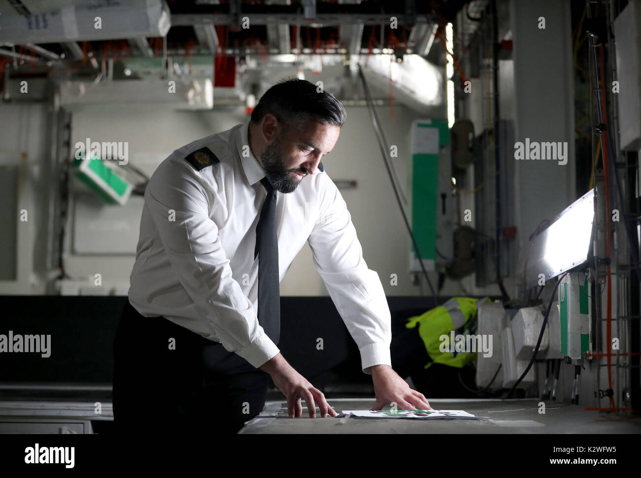 Chief petty officer John Moult in the flight deck hangar operations ...