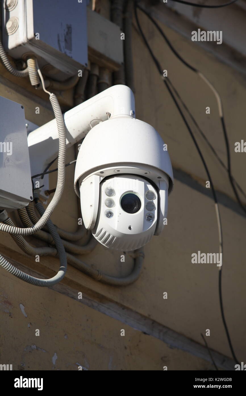 outdoor surveillance video camera in the wall Stock Photo - Alamy