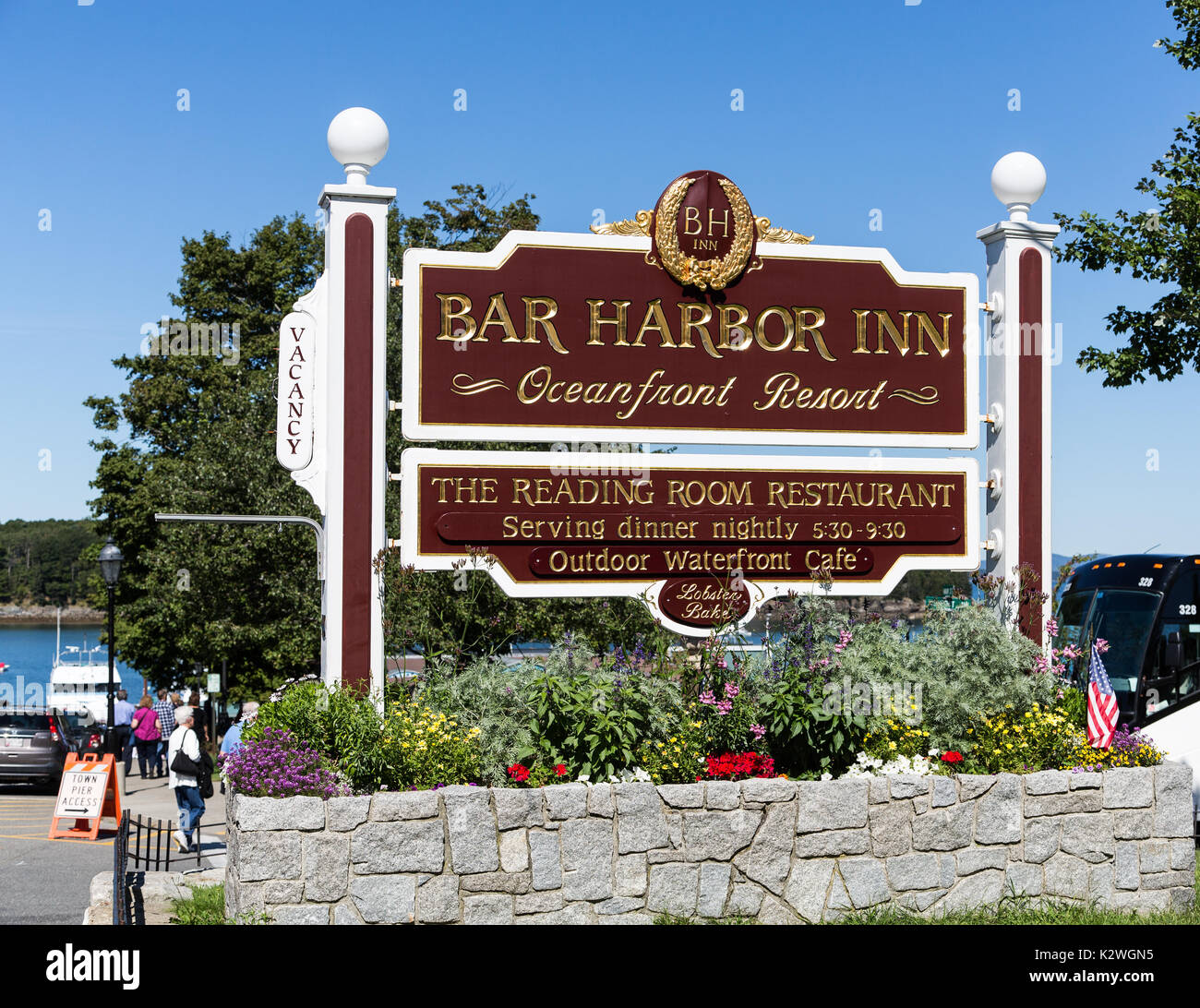 Sign for the famous Bar Harbor Inn in Bar Harbor Maine Stock Photo - Alamy