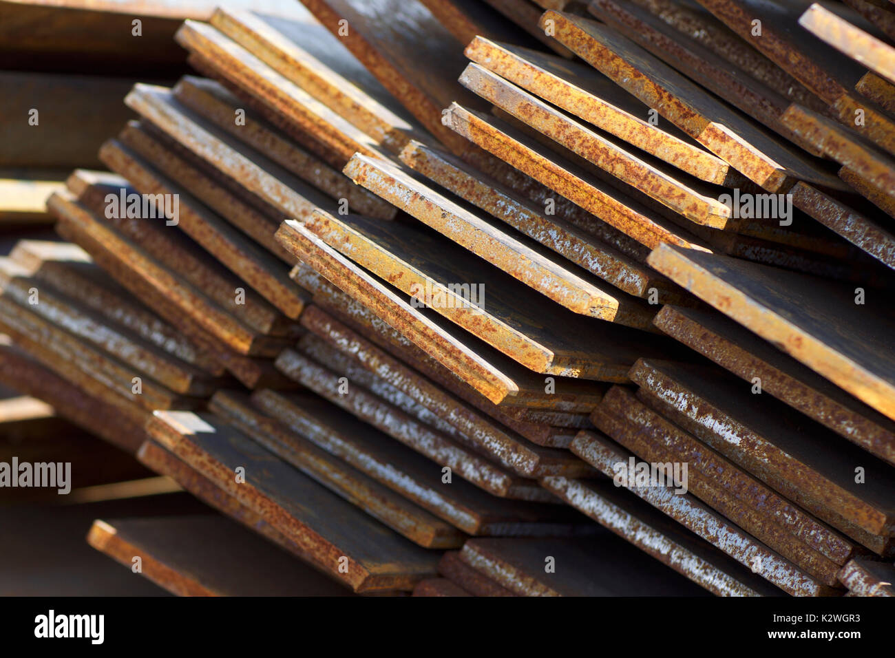 Metal profile strip in packs at the warehouse of metal products, Russia ...