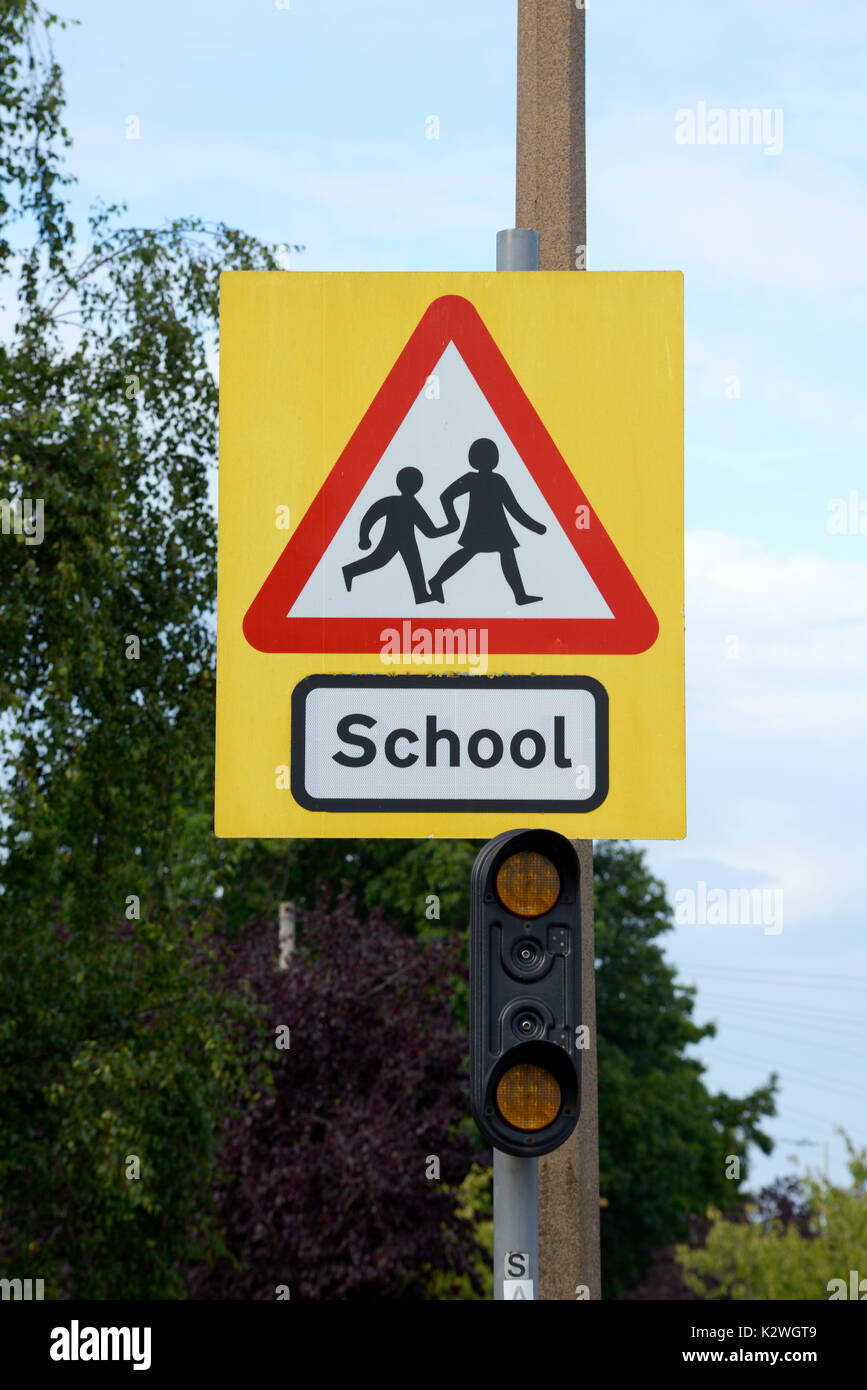 School caution road sign. Lights. Warning. Street sign Stock Photo - Alamy