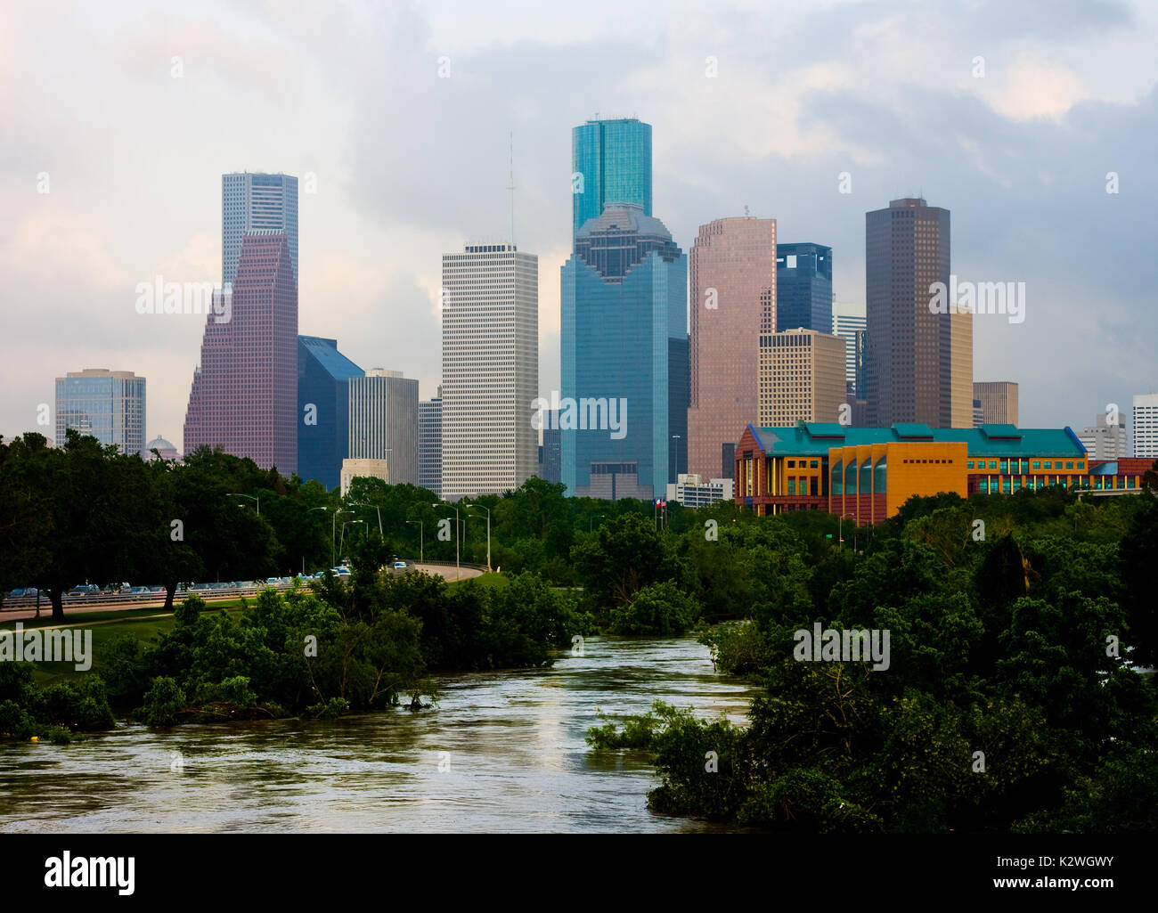 Houston skyscrapers next to a river Stock Photo - Alamy