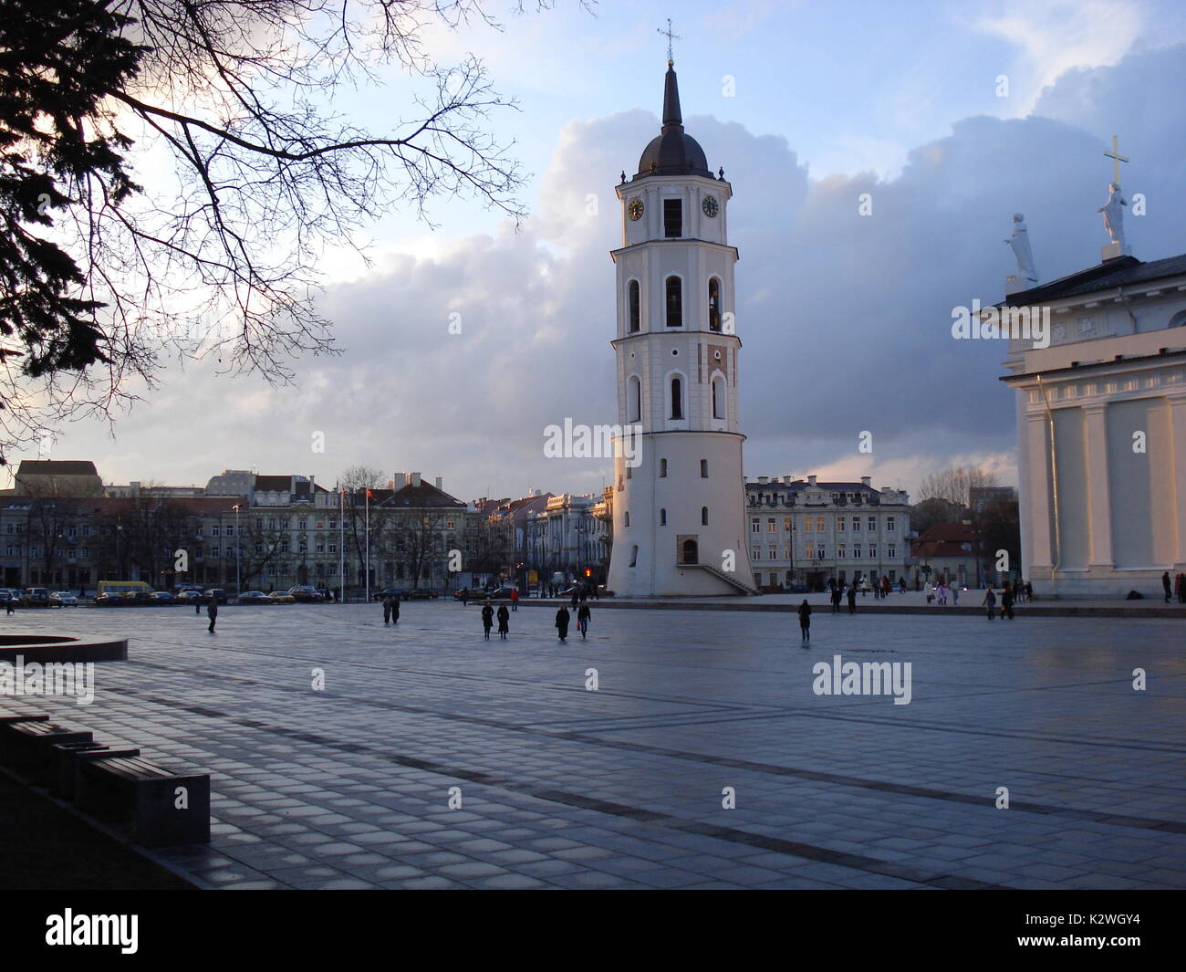 Main square and tower in center of Vilnius city, capital of Lithania ...