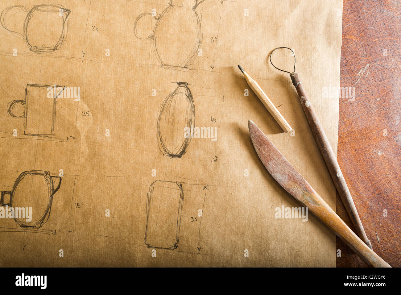 pottery manufacture, artisan tools, ceramics art concept - drawing of ...