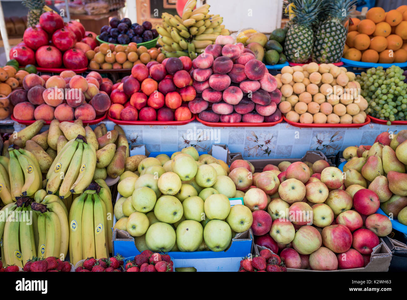 Fruit market with various colorful fresh fruits. Fresh fruits. Fruits ...