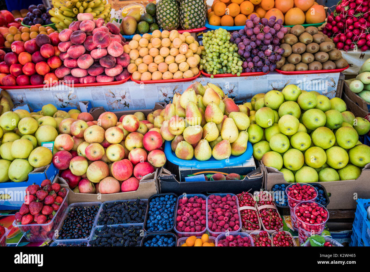 Fruit market with various colorful fresh fruits. Fresh fruits. Fruits ...
