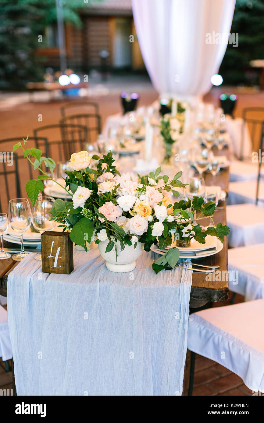 flower arrangement, design, spring concept. table numbered four ...