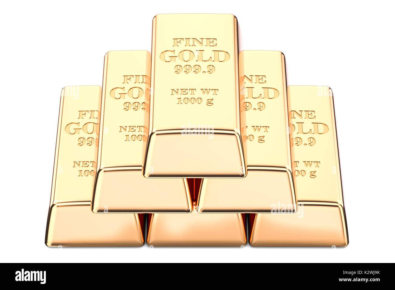 Gold ingots closeup, 3D rendering isolated on white background Stock ...