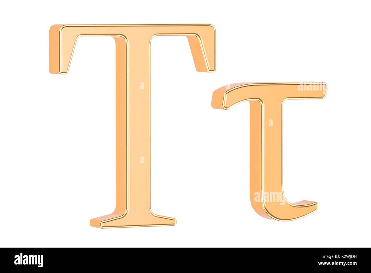 Golden Greek letter Tau, 3D rendering isolated on white background ...